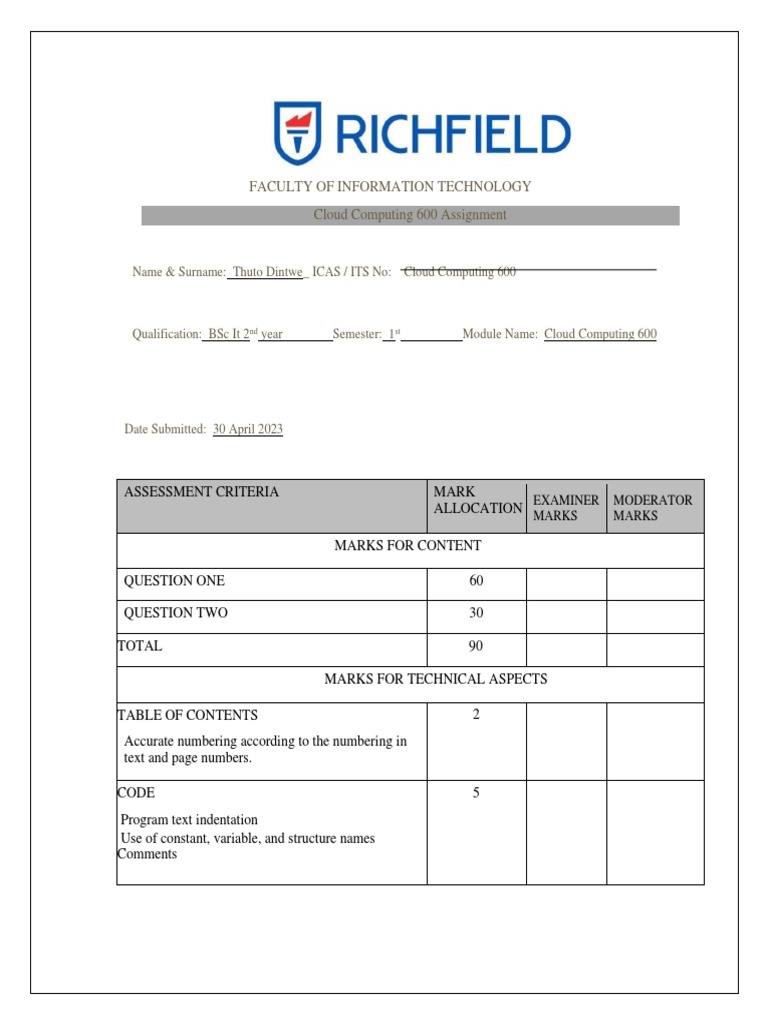 CloudComputing600A Assignment | PDF | Cloud Computing | Information Security