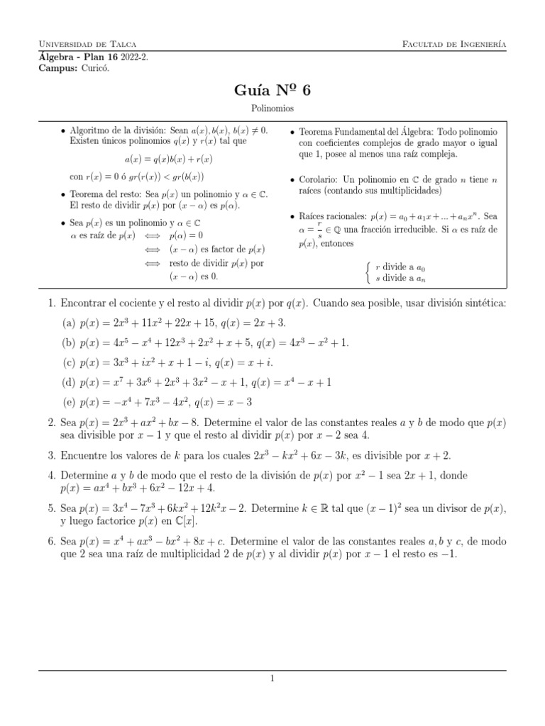 Guía Polinomios | PDF | Ciencia computacional | Álgebra