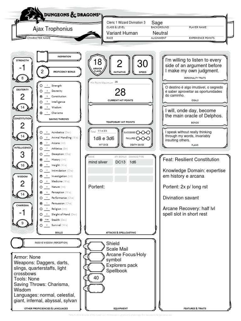 Wizard+cleric LVL 4 | PDF