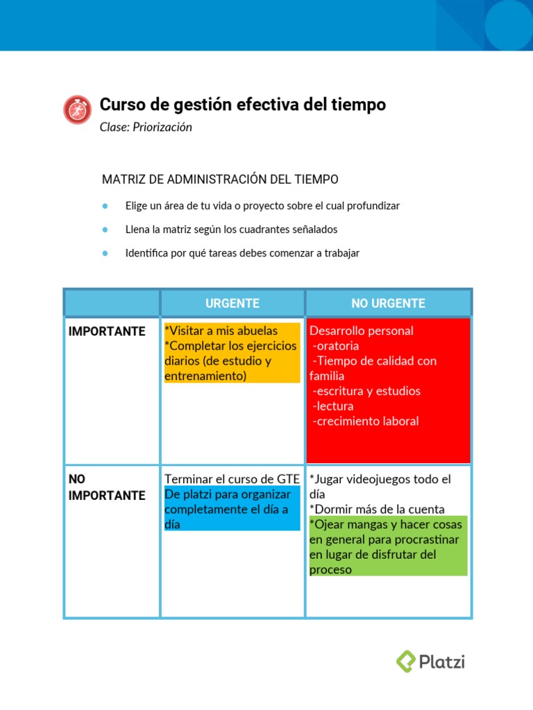 Matriz de Administracion Del Tiempo | PDF