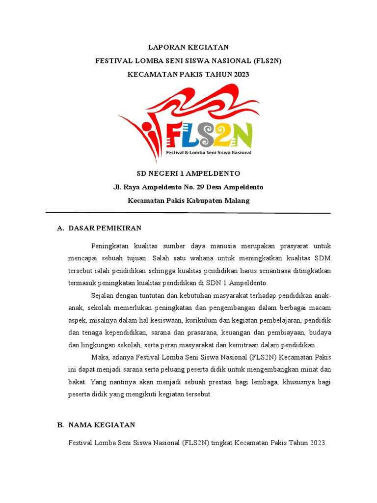 Laporan Kegiatan FLS2N 2023 SDN 1 Ampeldento | PDF