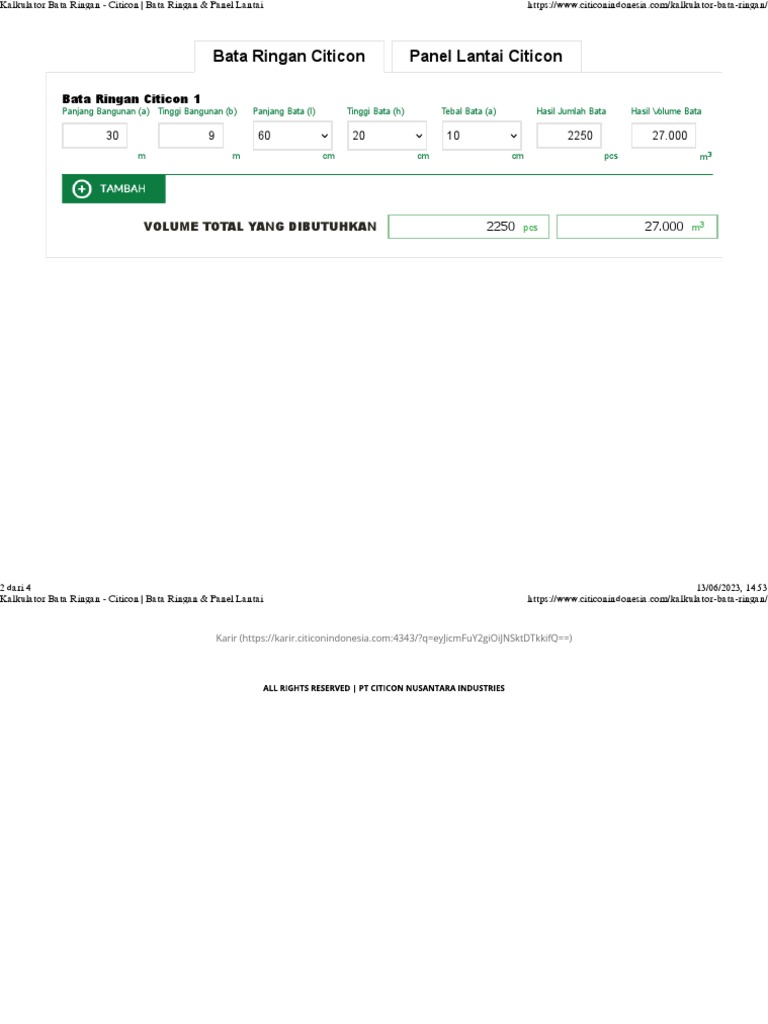 Kalkulator Bata Ringan - Citicon Bata Ringan & Panel Lantai | PDF