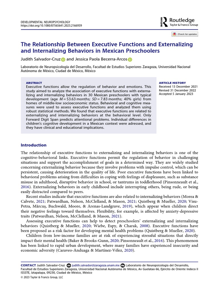 The Relationship Between Executive Functions and Externalizing and Internalizing Behaviors in ...