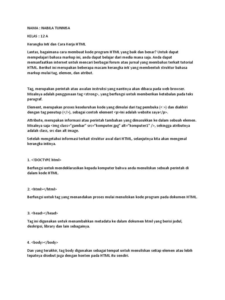Kerangka Inti Dan Cara Kerja HTML | PDF