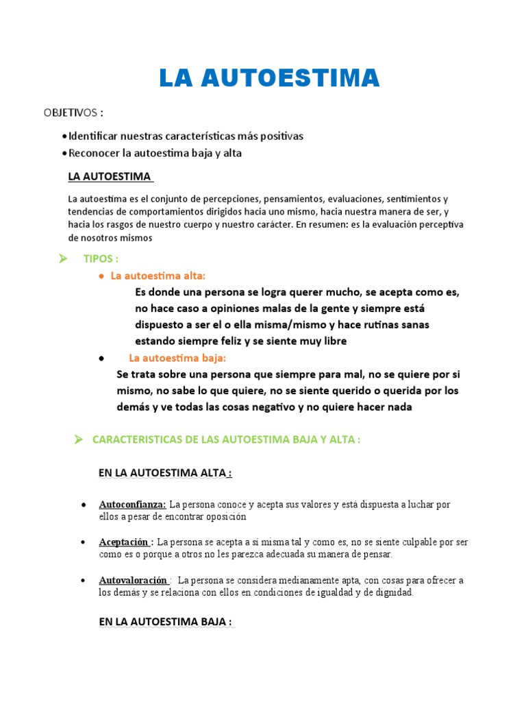 La Autoestima | PDF | Autoestima | Las emociones