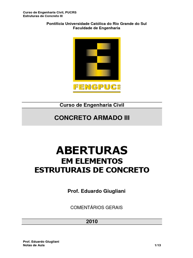 Aberturas em Estruturas de Concreto | PDF | Viga | Flexão (Física)