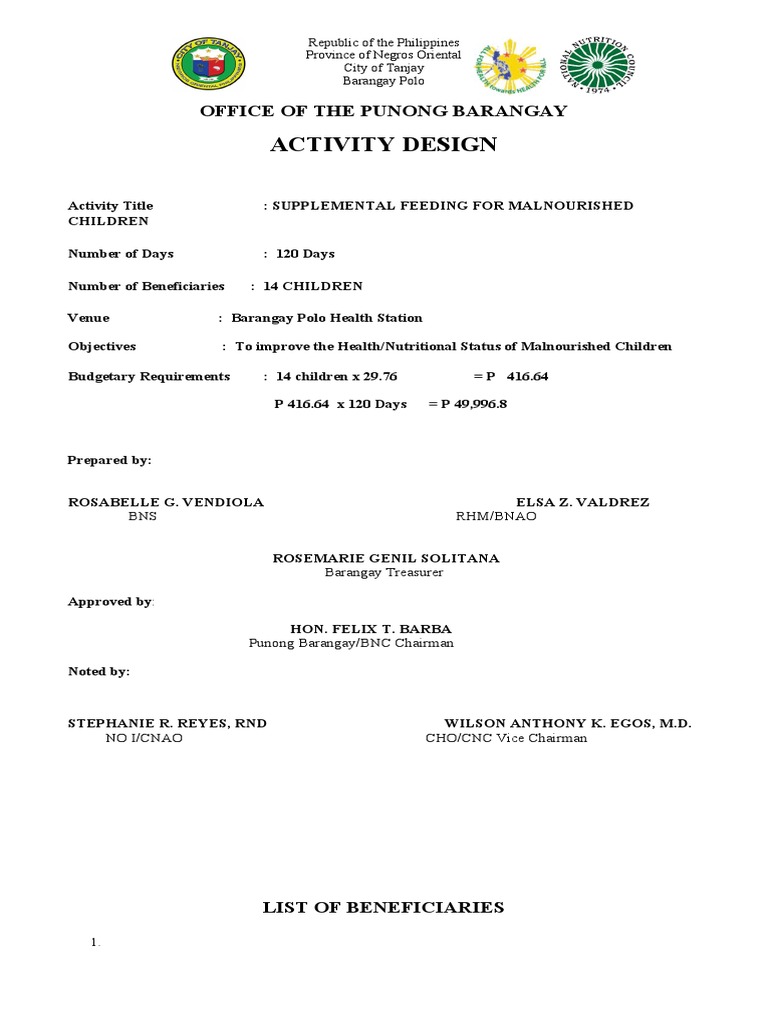 Brgy-POLO-Activity-Design-for-Supplemental-Feeding-2022 | PDF | Foods ...