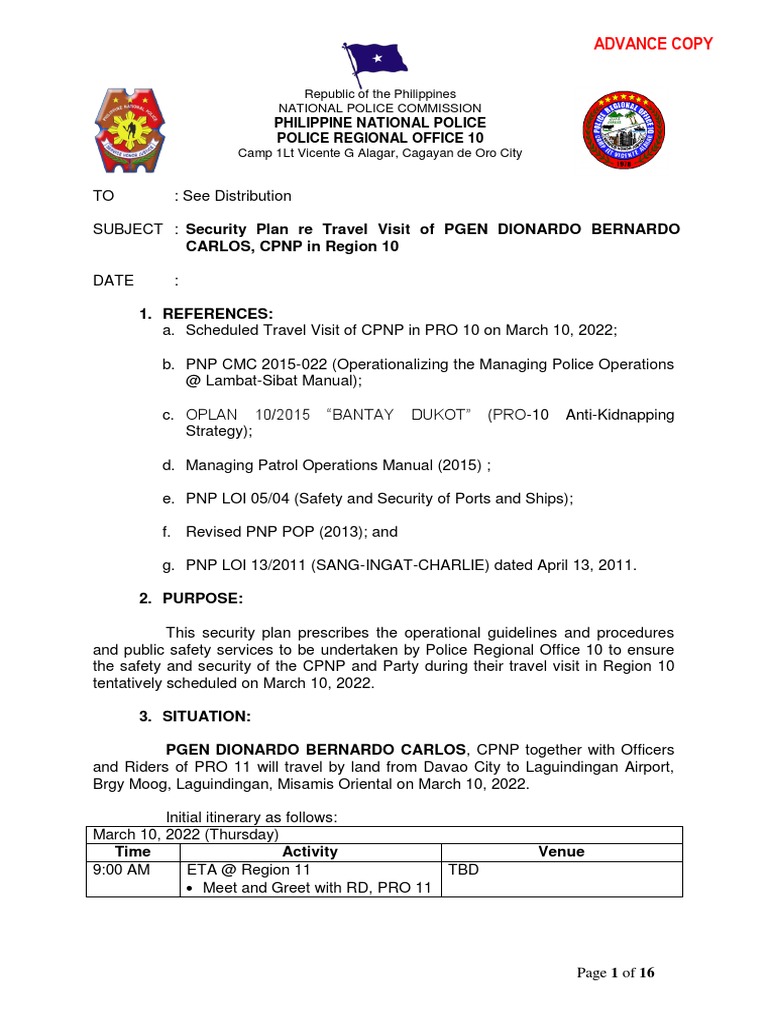 Security Plan for CPNP Visit in PRO 10 | PDF | Safety | National Security