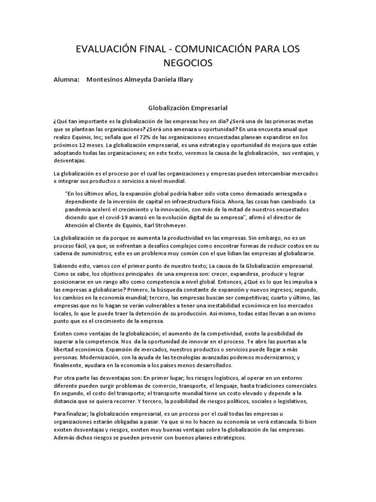 Evaluación Final Comu | PDF | Globalización | Mercado (economía)
