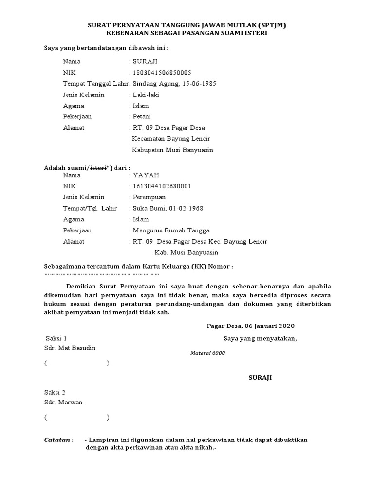 SPTJM Kebenaran Sebagai Pasutri | PDF