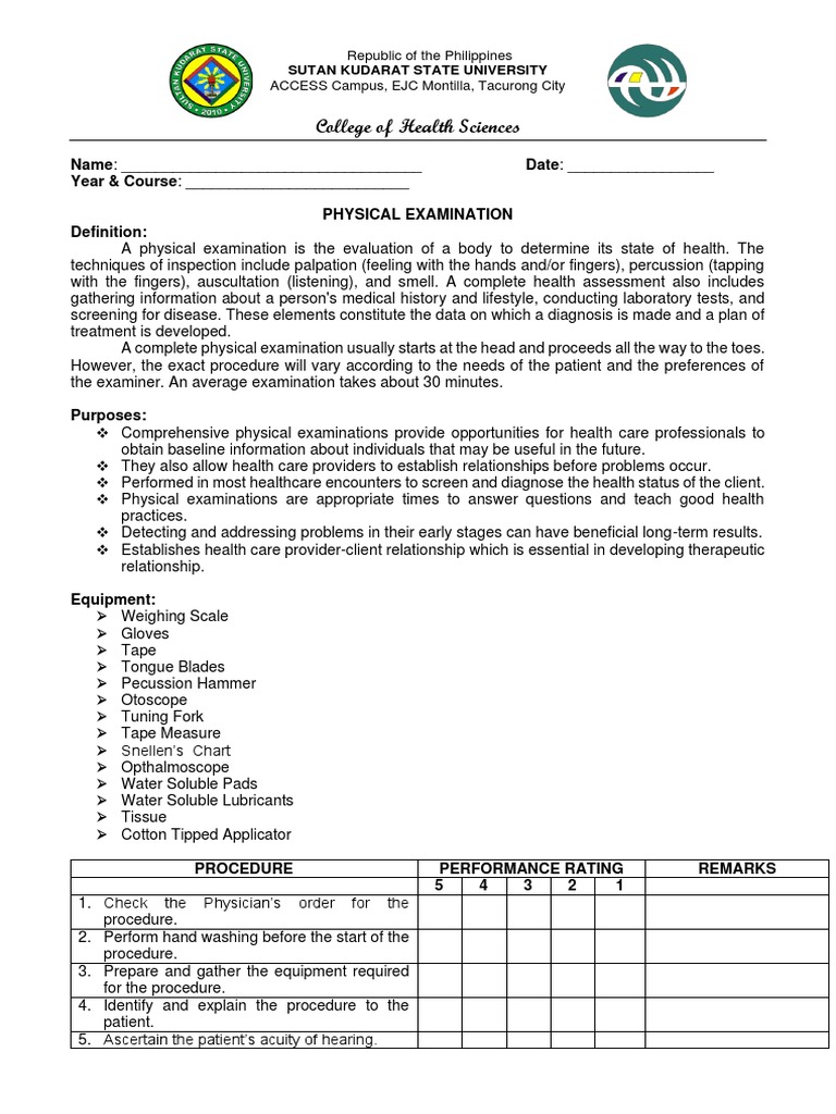 Checklist For Physical Assessment | Download Free PDF | Physical ...