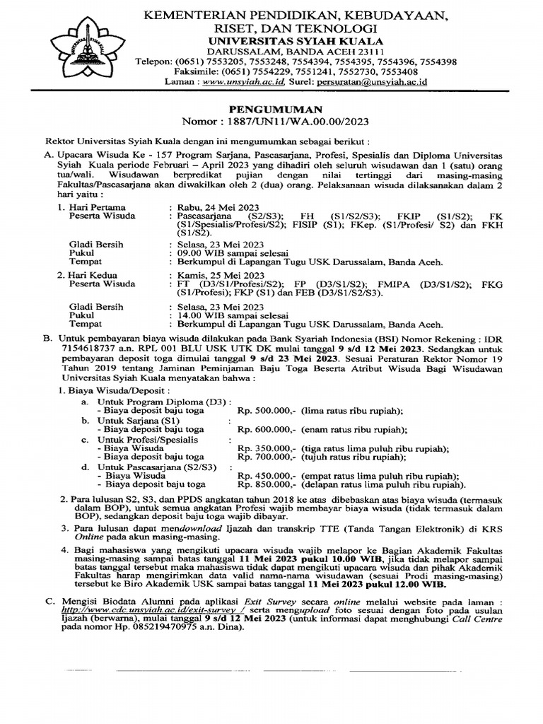 Pengumuman Wisuda 20232 | PDF