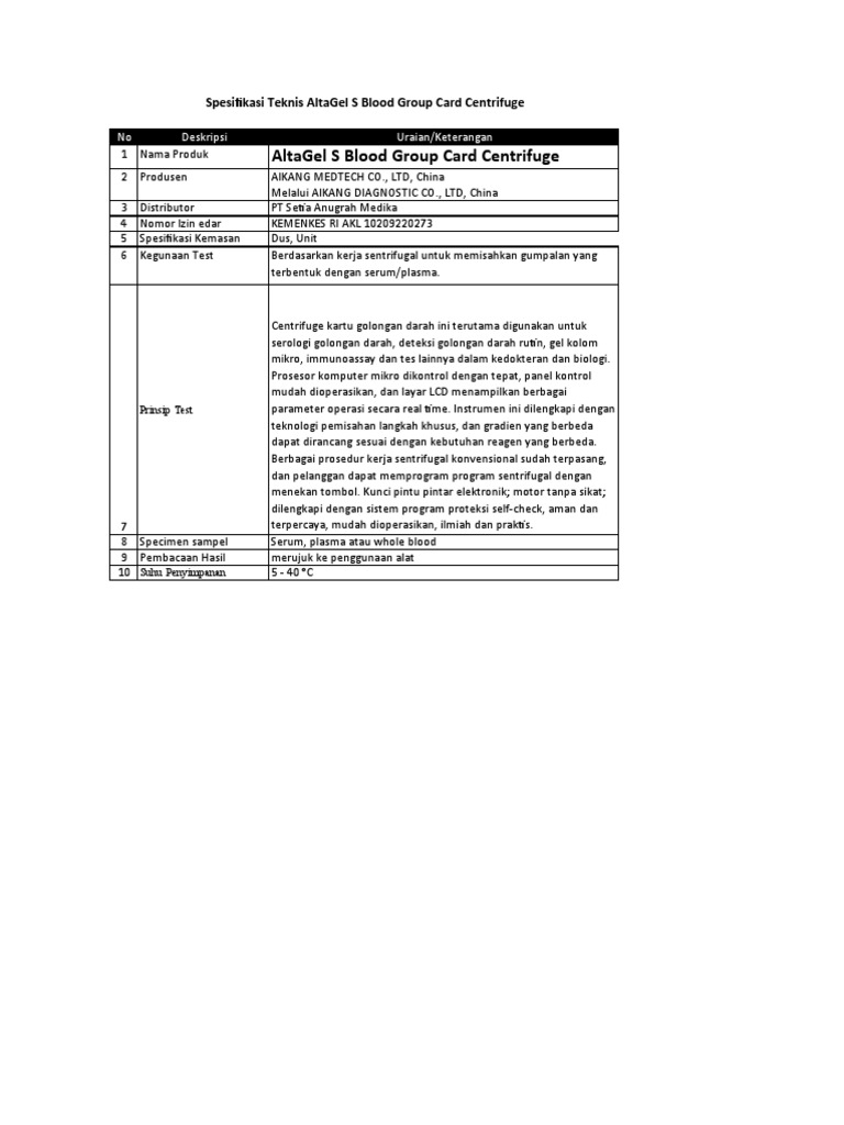 AKL 20209220147 - Spesifikasi Teknis - AltaGel Pro Automated Blood ...