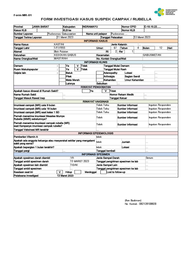 Form Investigasi Campak-MR Ny KASTINI DOKBUS | PDF