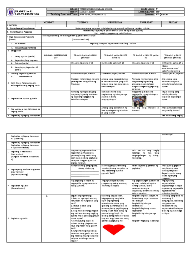 Grade 5 DLL ESP 5 Q4 Week 7 | PDF