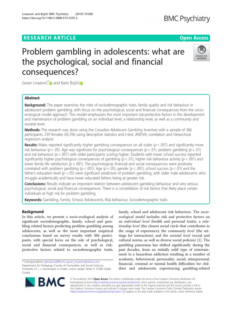 Problem Gambling in Adolescents: What Are The Psychological, Social and ...