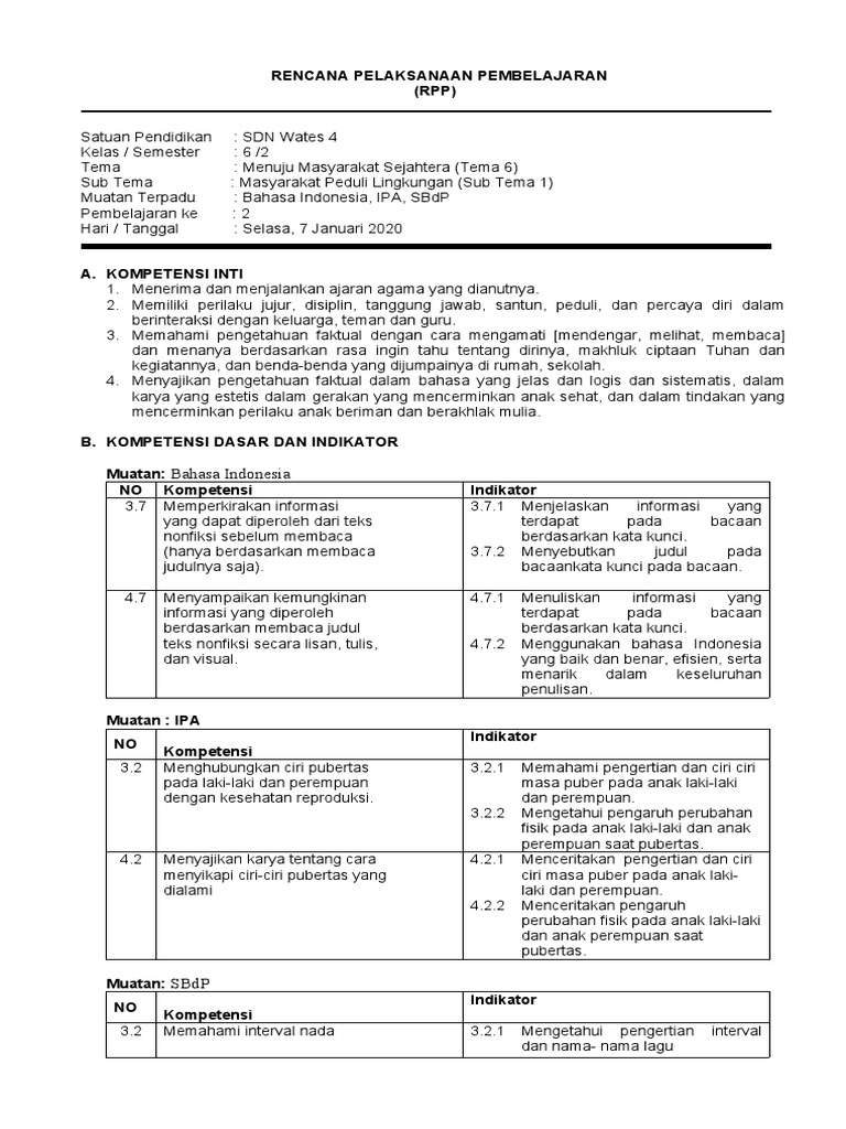 Rencana Pelaksanaan Pembelajaran (RPP) : Bahasa Indonesia | PDF ...
