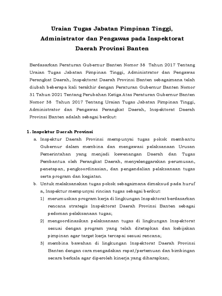 Uraian Tugas Inspektorat Daerah Rev | PDF