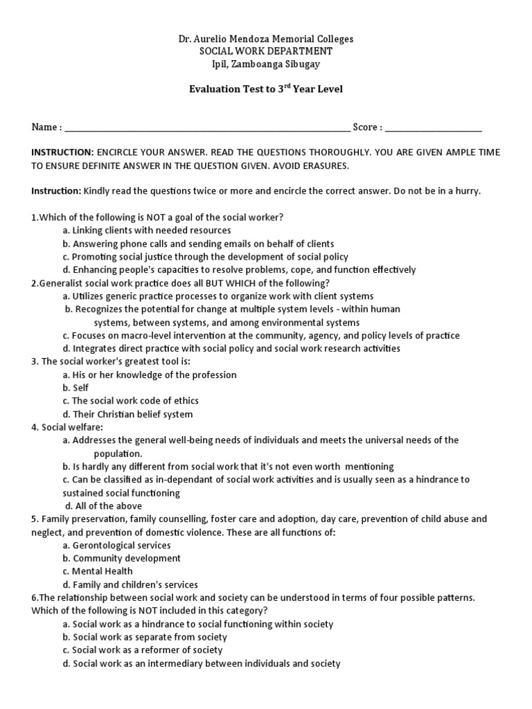 Ammc Eval Test | PDF | Social Work | Deviance (Sociology)