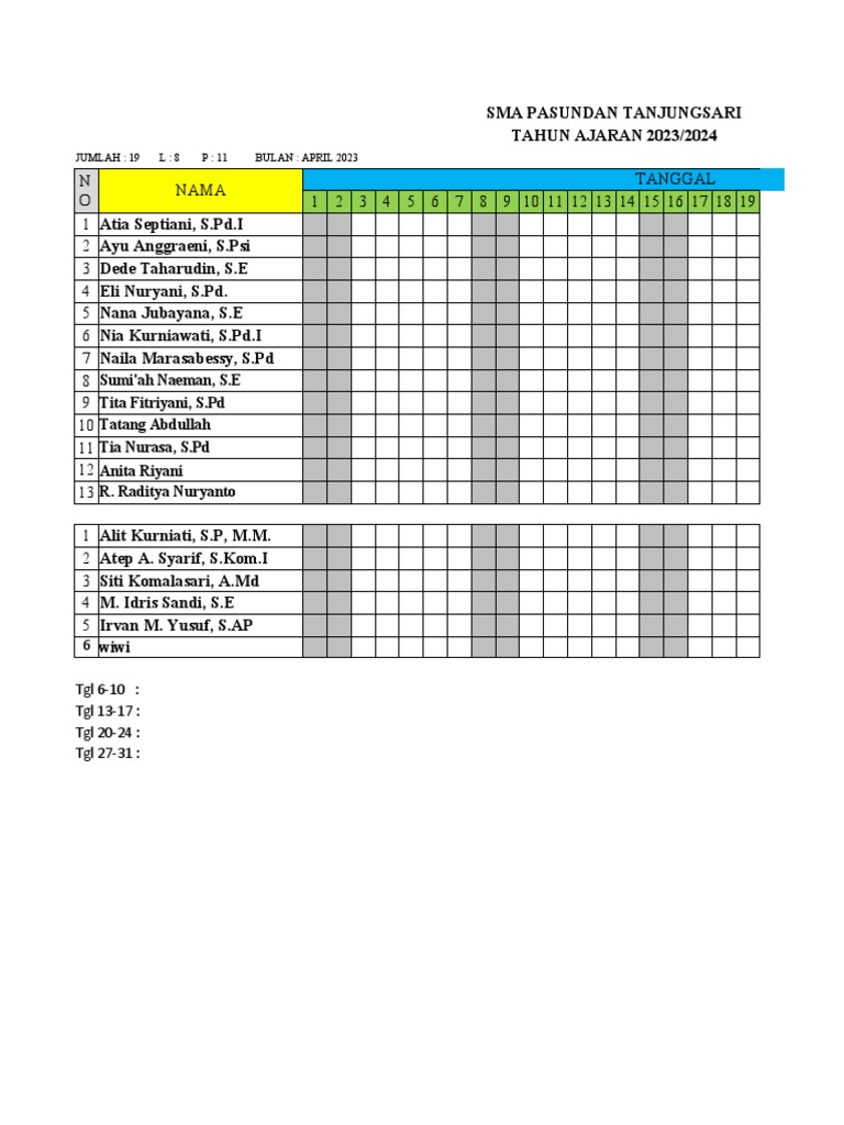 Format Absen Guru&Tu 2023 | PDF