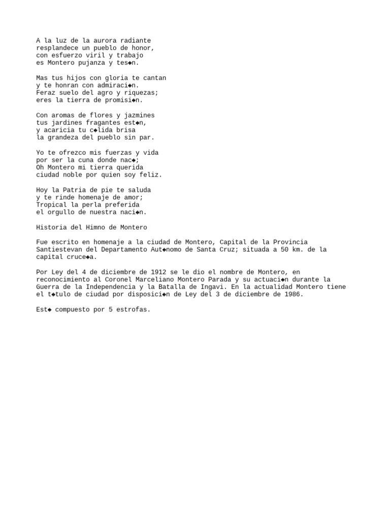 Himno a Montero: Historia y Letra | PDF