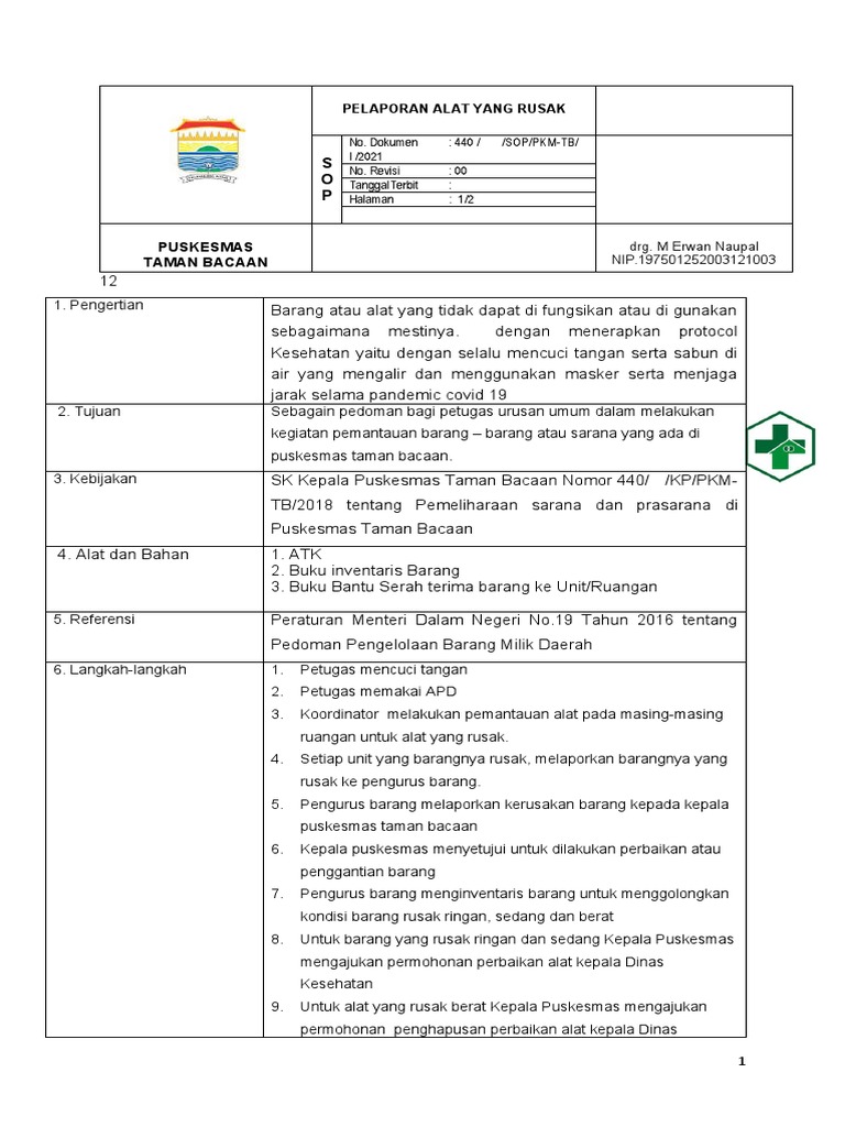 Sop Penghapusan Alkes Rusak | PDF