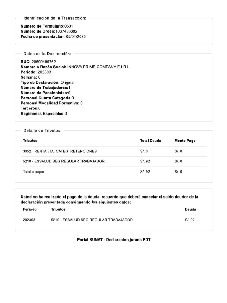 Constancia Pdt 601 Marzo | PDF