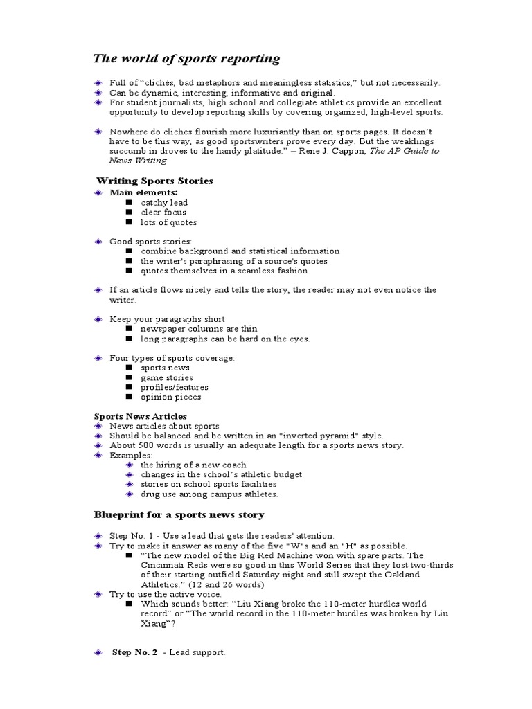 The World of Sports Reporting | PDF | News | Journalism