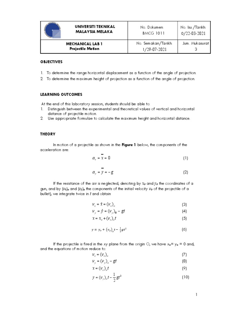 Lab 3 Projectile Motion Labsheet Open Ended | PDF | Mechanics | Applied And Interdisciplinary ...