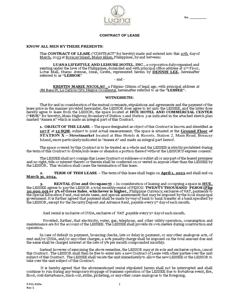 CONTRACT OF LEASE Icy Paradise 2023 2024 | PDF | Lease | Private Law
