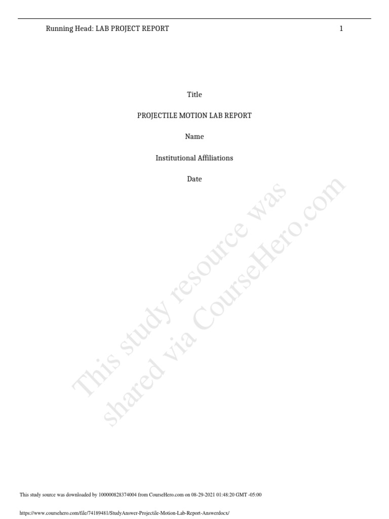 StudyAnswer Projectile Motion Lab Report Answer | PDF | Mechanics ...