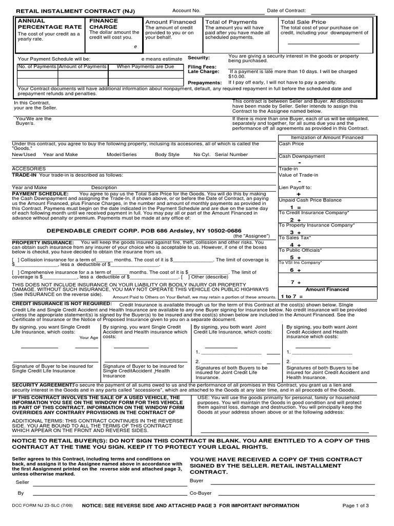Retail Installment Contract | PDF | Insurance | Credit
