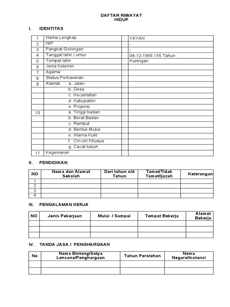 Daftar Riwayat Hidup Yayan | PDF