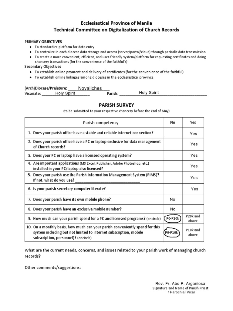 Digitalization of Church Records Survey | PDF | Parish | Internet