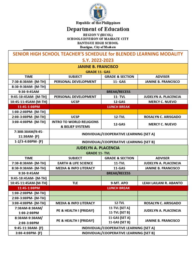 Sy 2022 2023 - SHS Class Teachers Program | Download Free PDF | Philippines | Learning