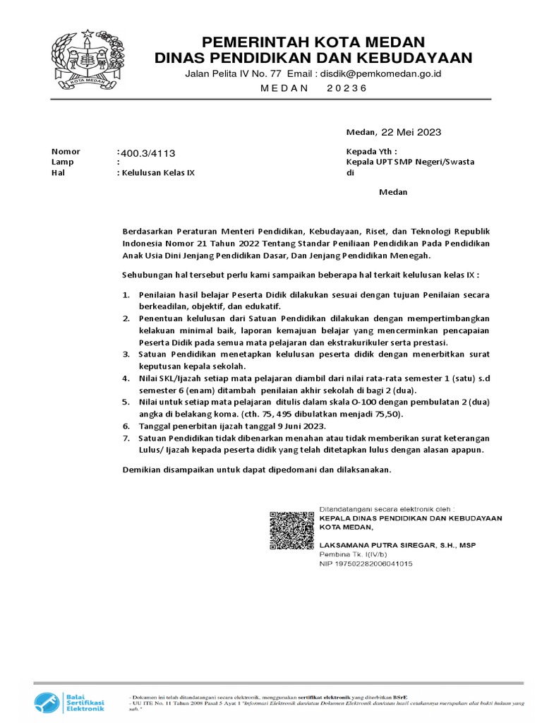 Contoh Format Surat Kelulusan | PDF