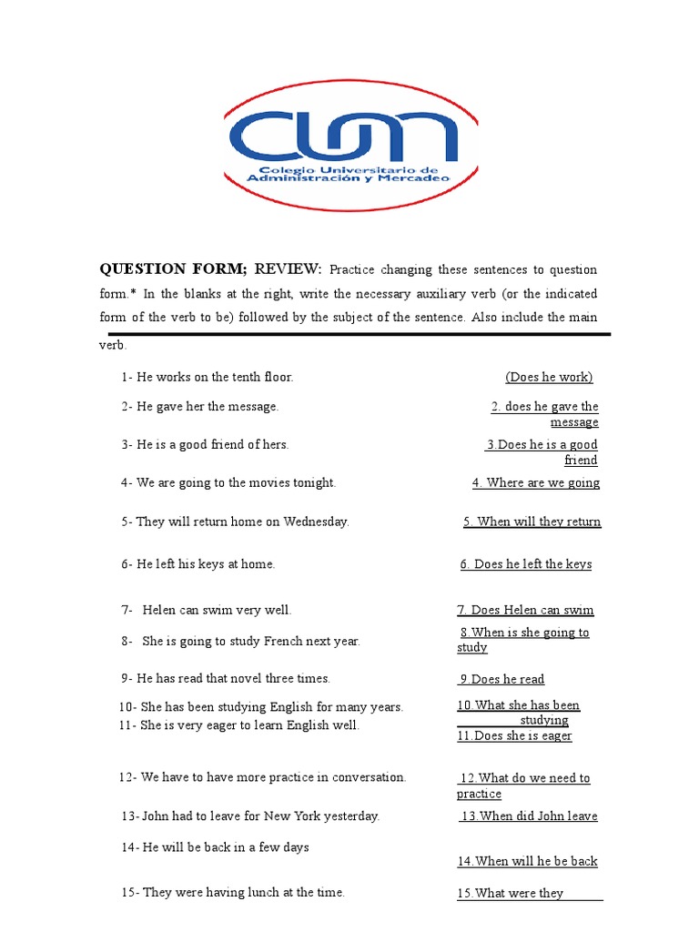 Question Form Practice Exercises | PDF | Semantics | Semantic Units