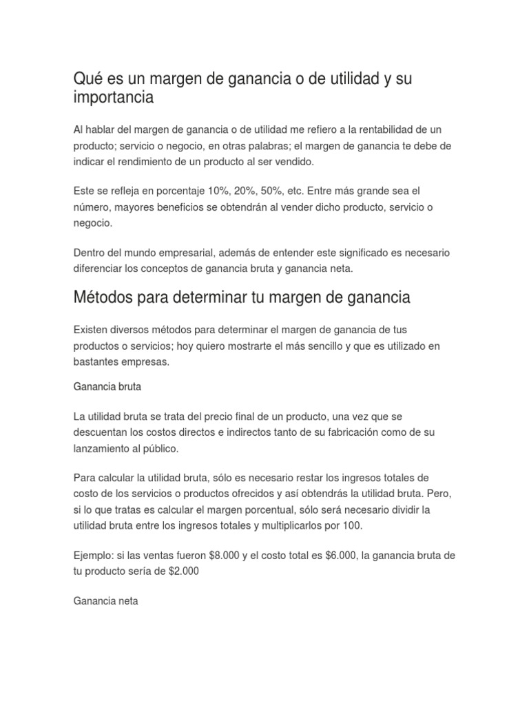 Qué Es Un Margen de Ganancia o de Utilidad y Su Importancia | PDF ...