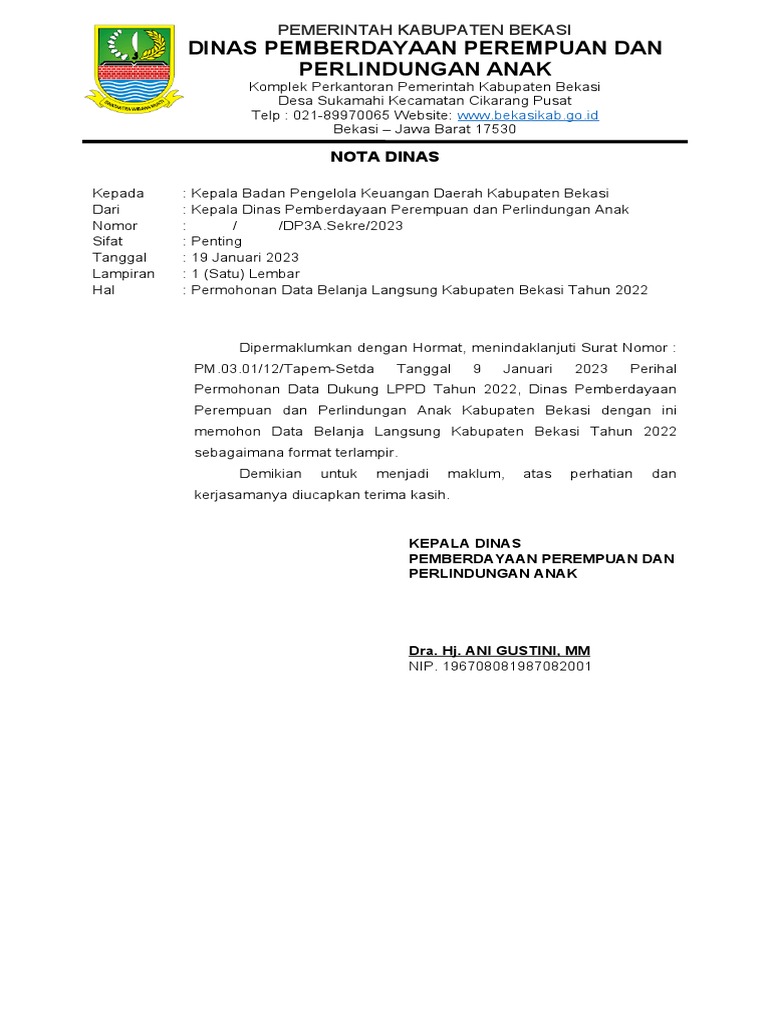 Nota Dinas Belanja Langsung | PDF