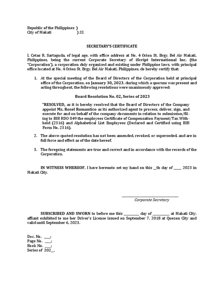 Board Resolution for iScript Inc. | PDF | Business