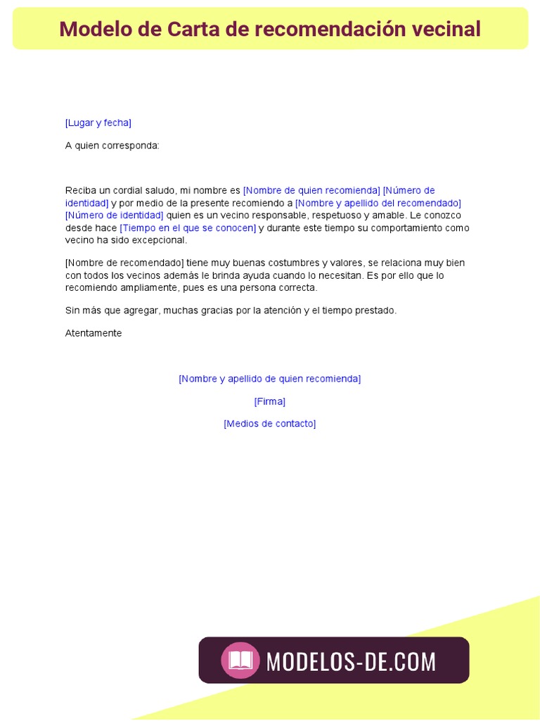 Modelo de Carta de Recomendación Vecinal | PDF