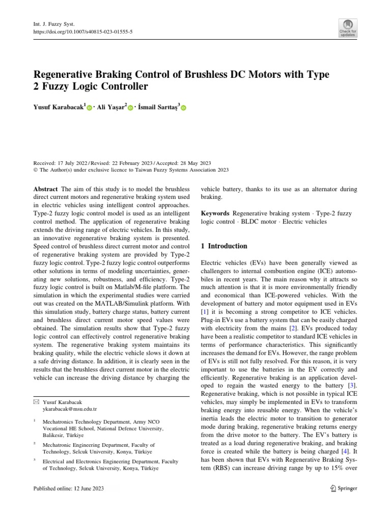 Regenerative Braking Control of Brushless DC Motors With Type 2 Fuzzy ...
