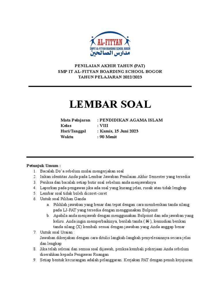 Soal Pat Pai Kelas 8 TP.22-23 | PDF