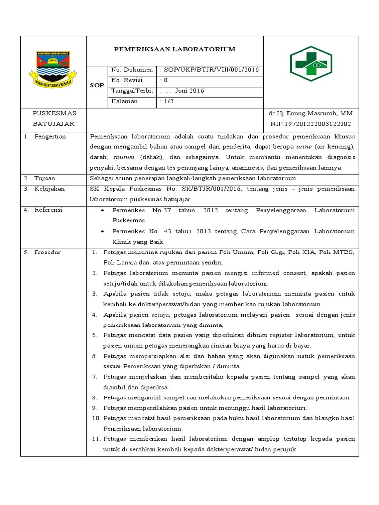 Sop Pemeriksaan Laboratorium | PDF