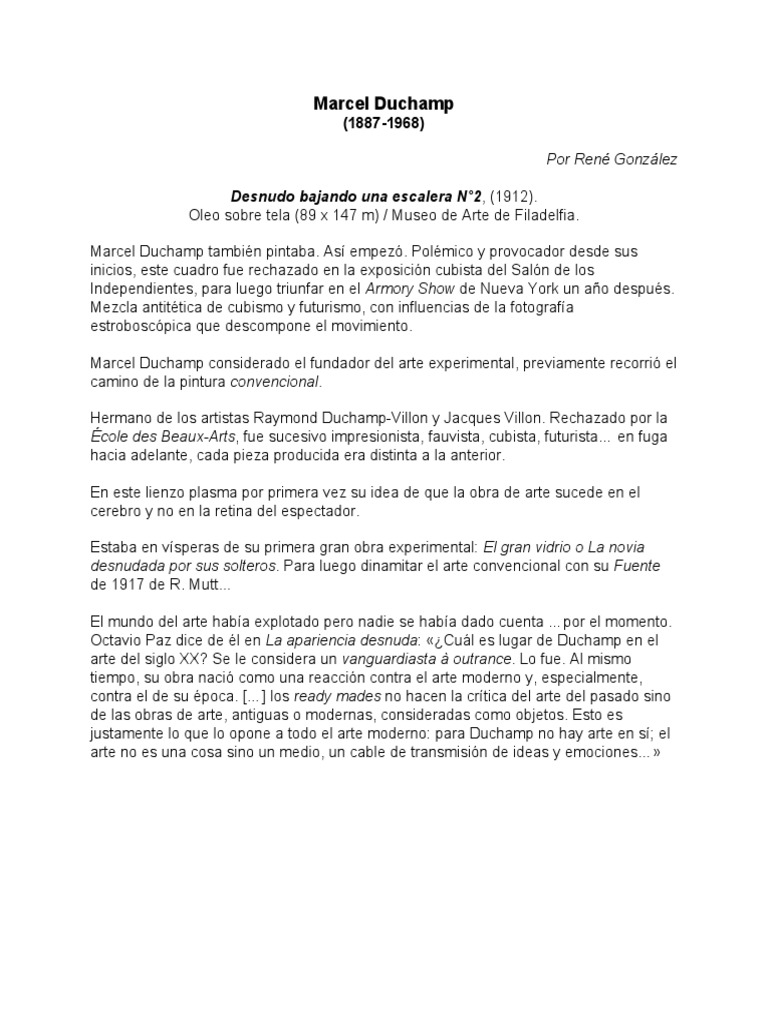 Marcel Duchamp - Desnudo Bajando Una Escalera N°2 | PDF