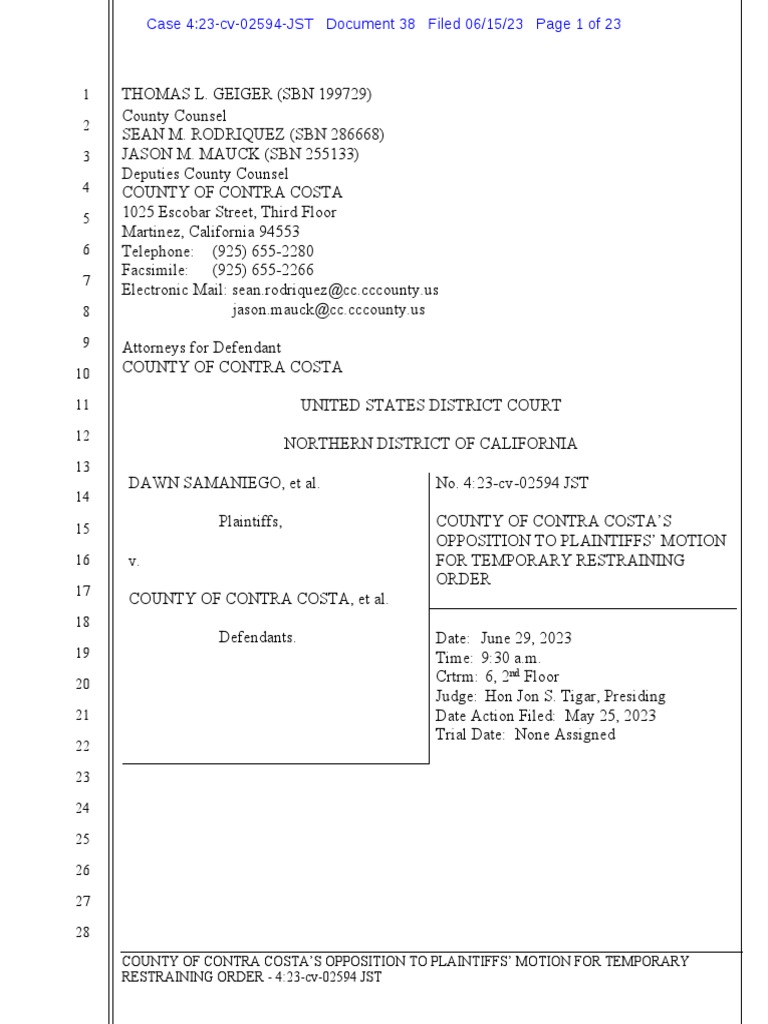 County of Contra Costa's Opposition To Restraining Order For Tenants at ...