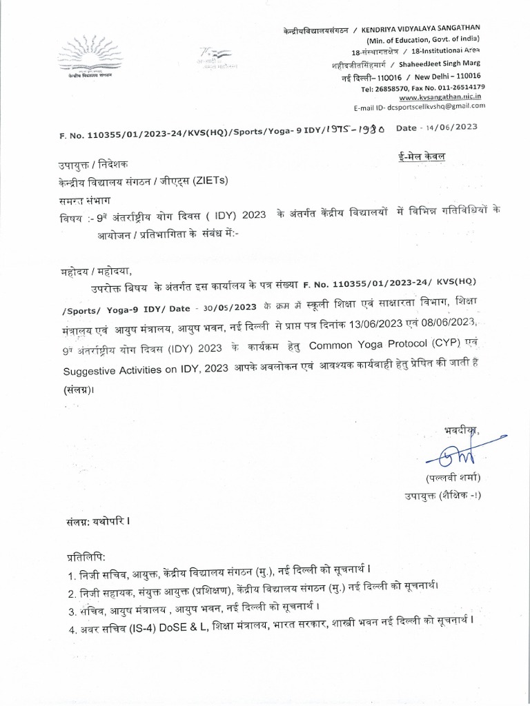 KVS - 9th IDY 2023 CYP & Suggestive Activities | PDF