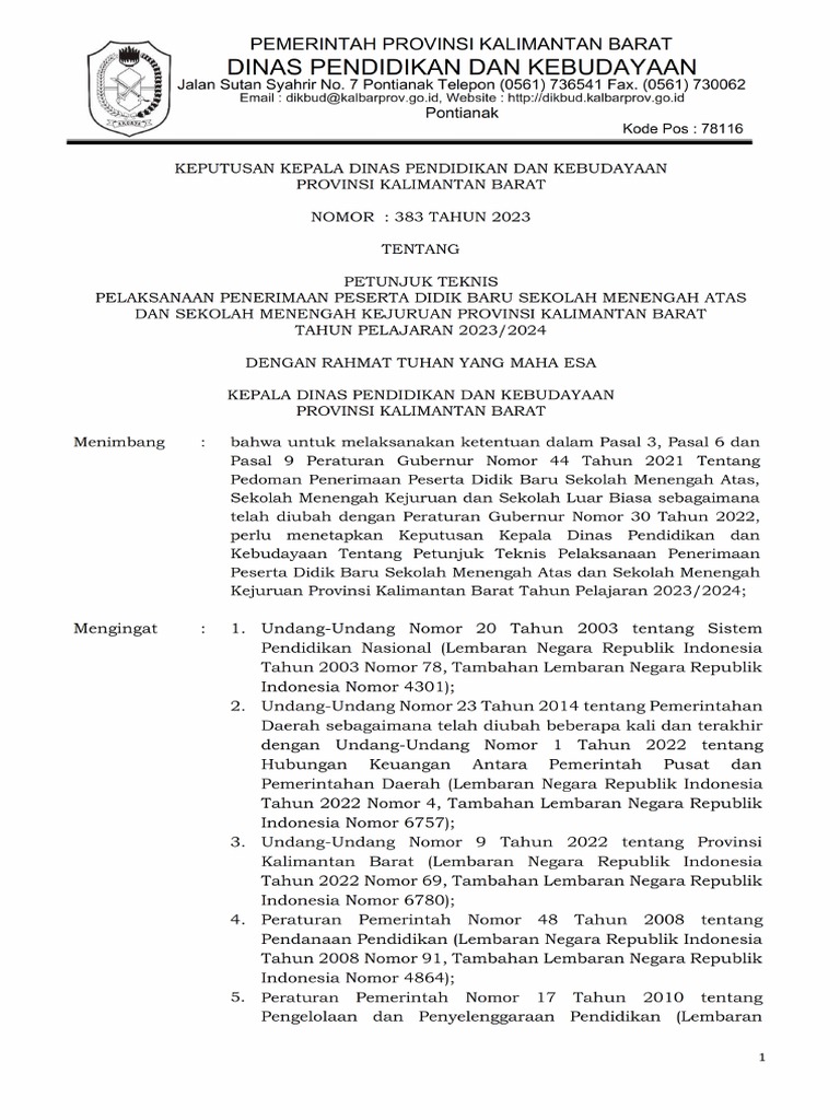 SK Juknis PPDB Sma & SMK 2023 - Kalbar | PDF SK Juknis PPDB Sma & SMK 2023 - Kalbar | PDF