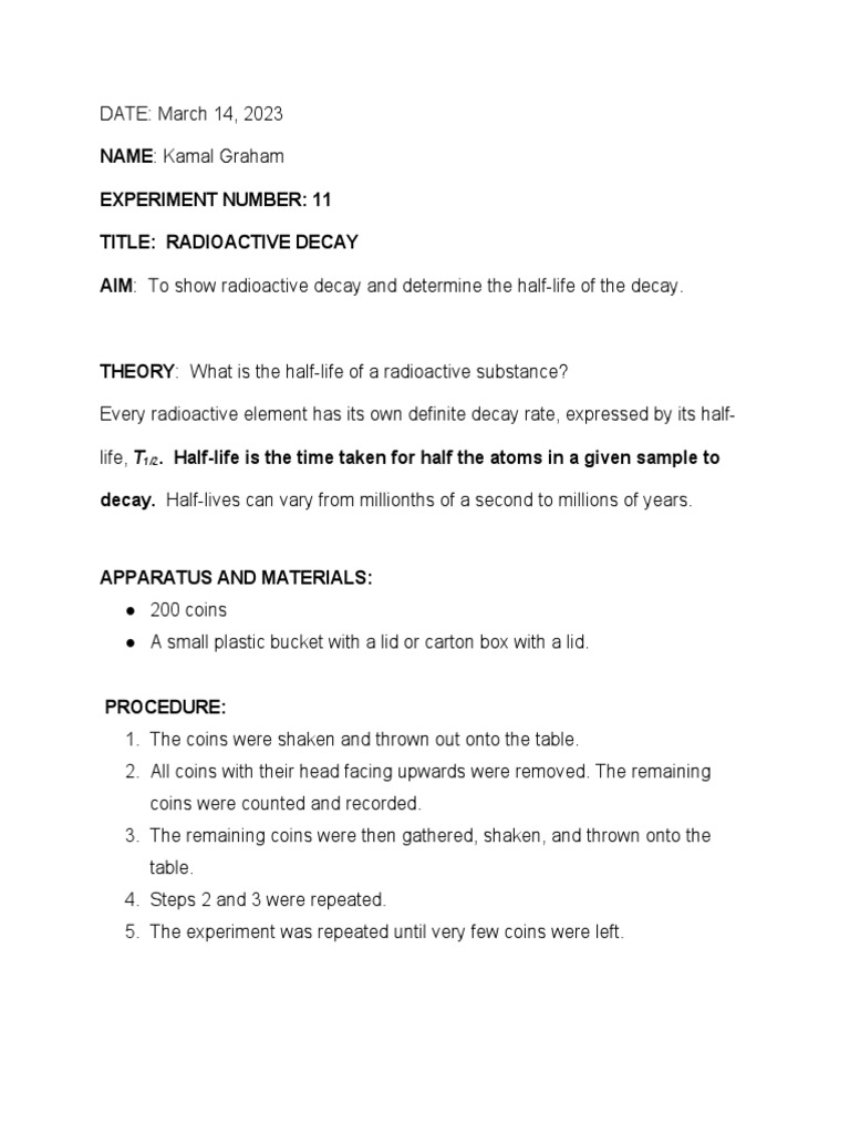 Physics Decay Lab | PDF | Radioactive Decay | Atoms