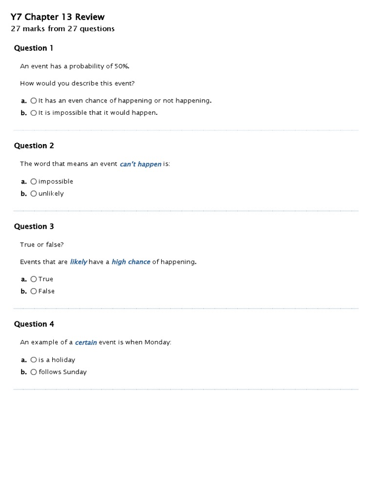 Y7 Probability Review Questions | PDF | Teaching Methods & Materials